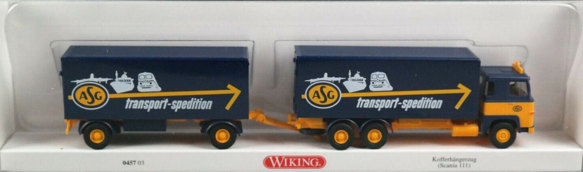 Wiking HO 0457 03 Scania 111 lastbil med anhænger ASG Spedition ...